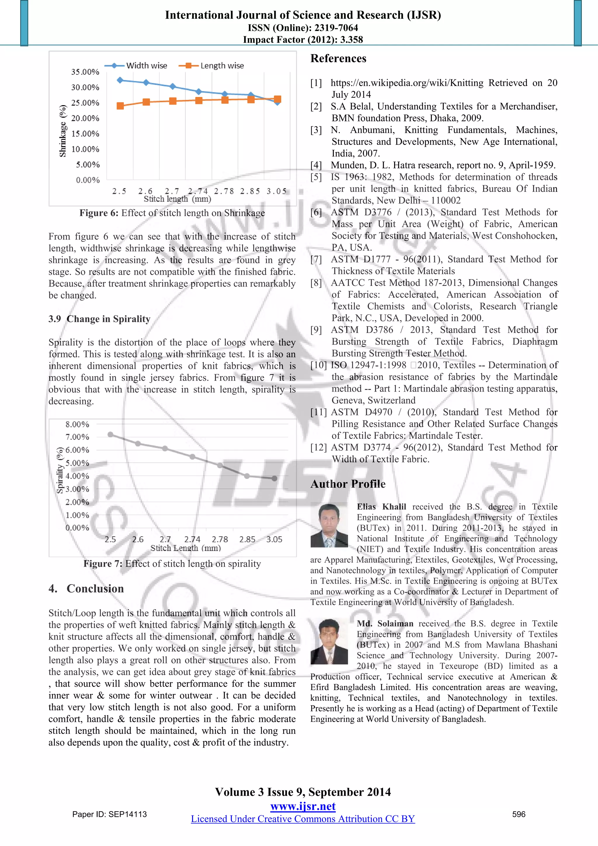 Effect of stitch length on physical and mechanical properties of single jersey cotton knitted ...