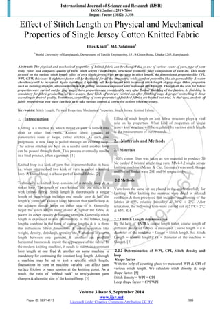 Effect of stitch length on physical and mechanical properties of single jersey cotton knitted ...