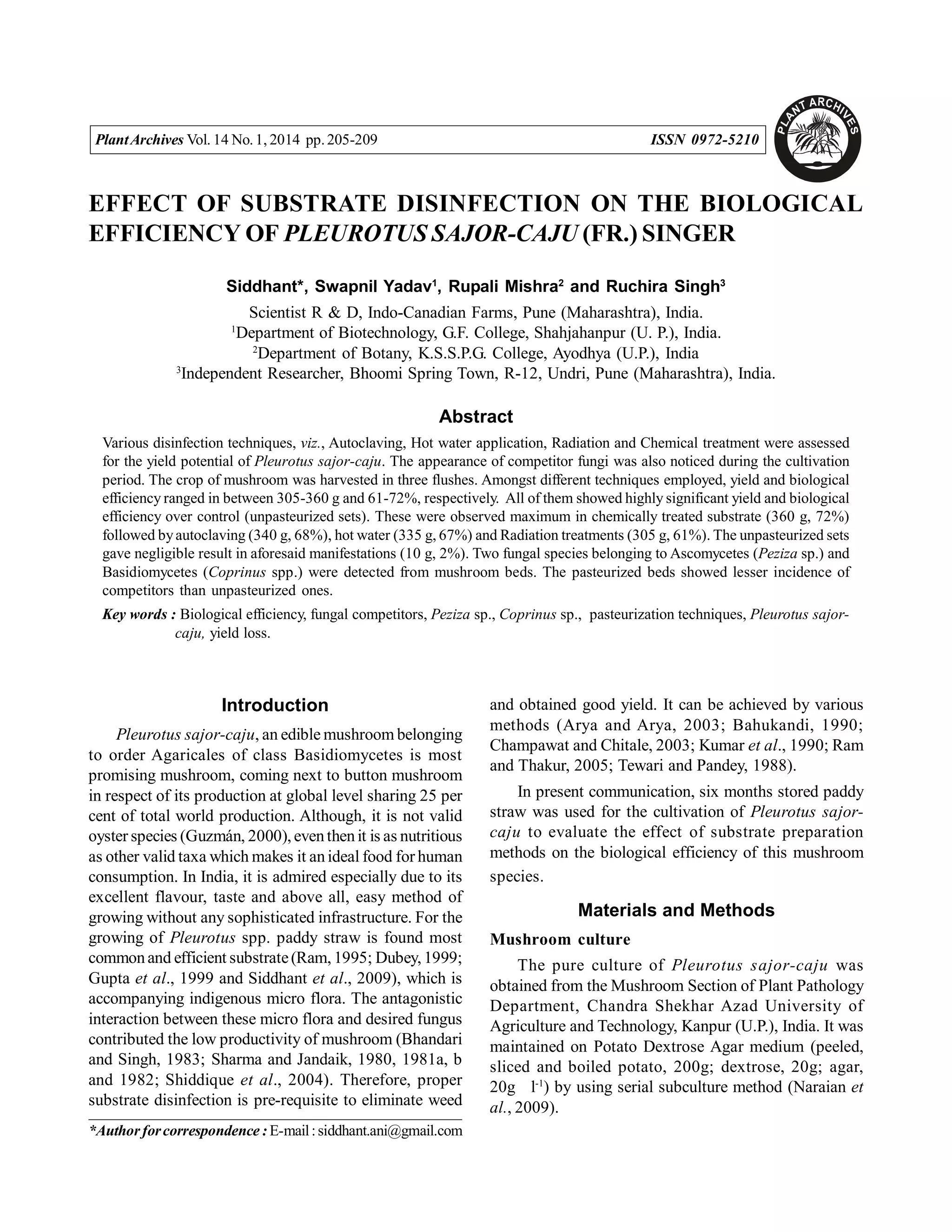 Effect of substrate disinfection on the biological | PDF