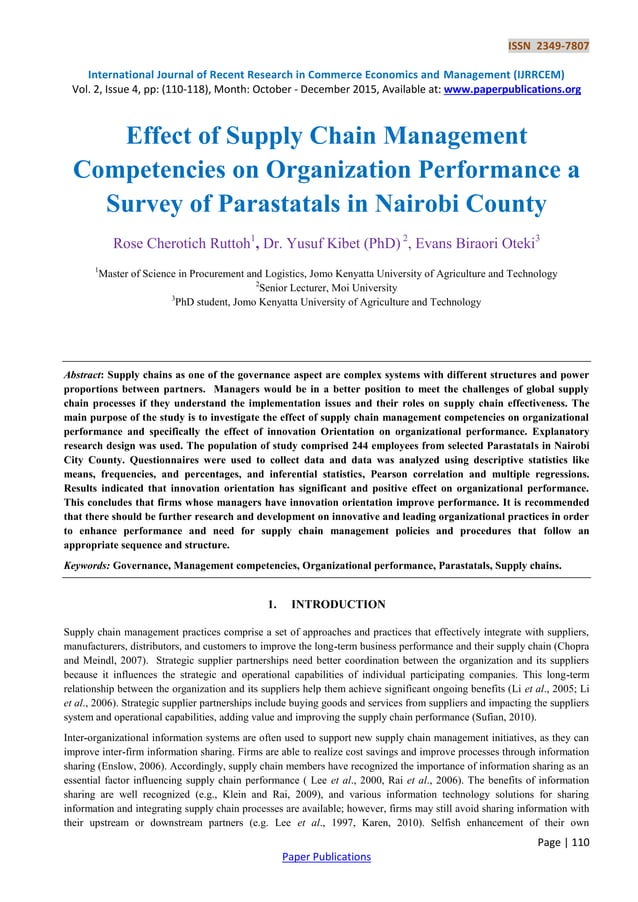 Effect of Supply Chain Management Competencies on Organization ...