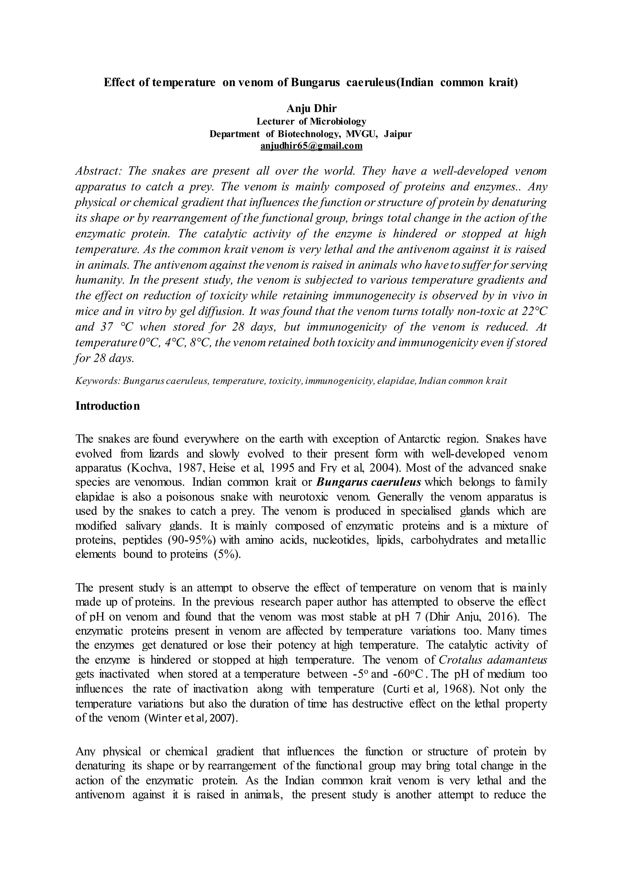 Effect of temp. on venom of bungarus caeruleus | DOCX