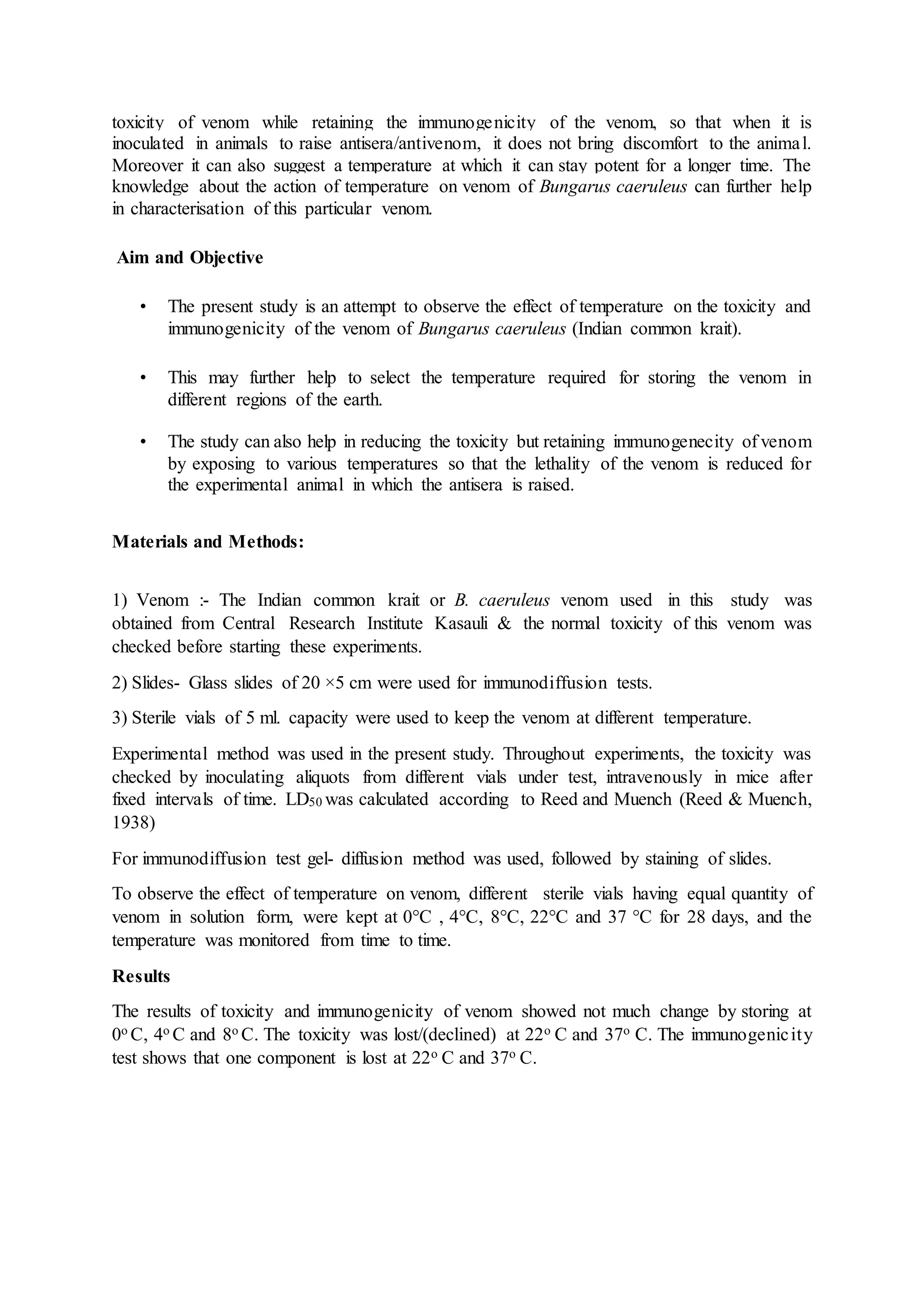Effect of temp. on venom of bungarus caeruleus | DOCX