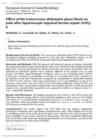 Effect of the transversus abdominis plane block on pain afte.. | PDF