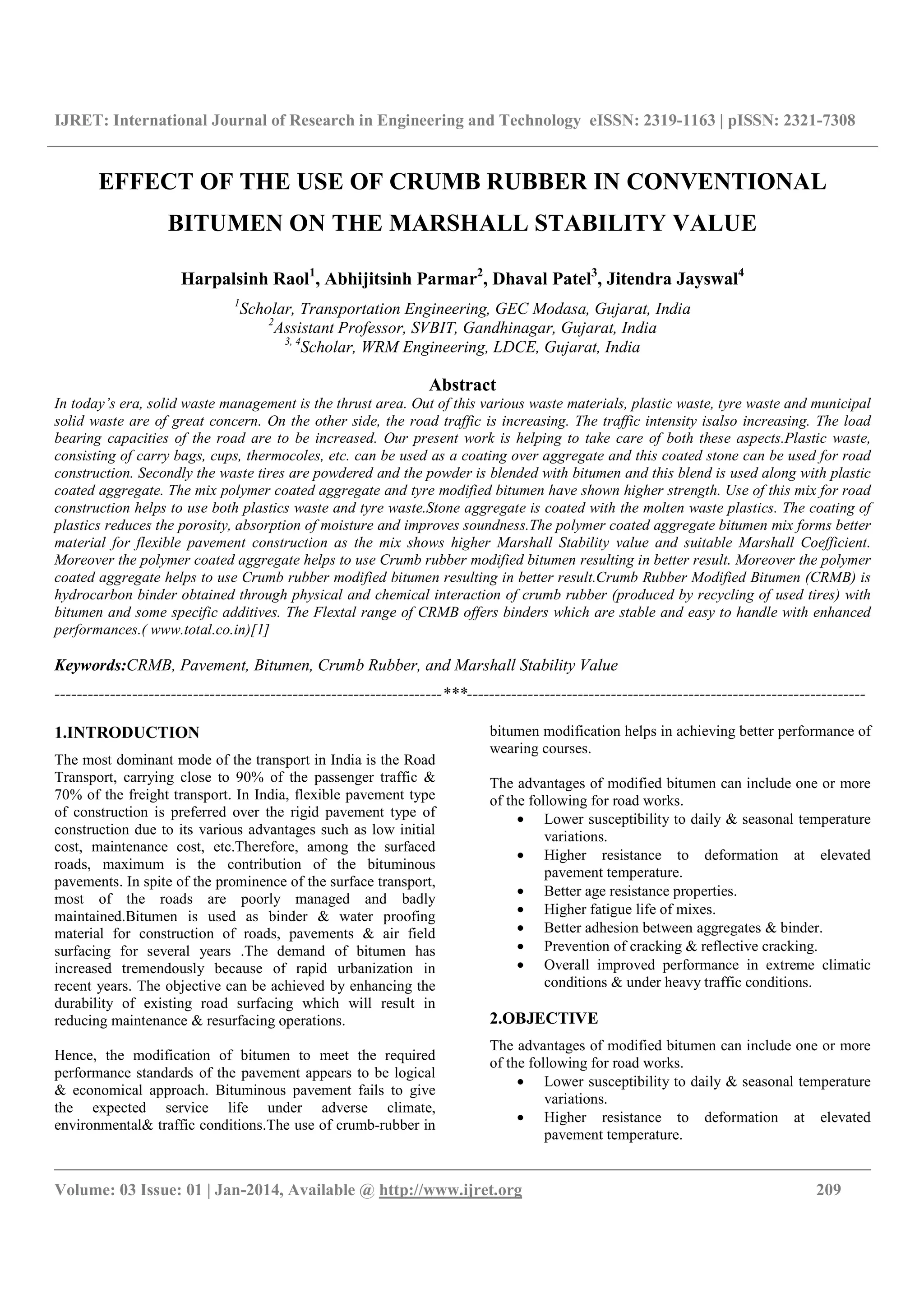 Effect of the use of crumb rubber in conventional | PDF