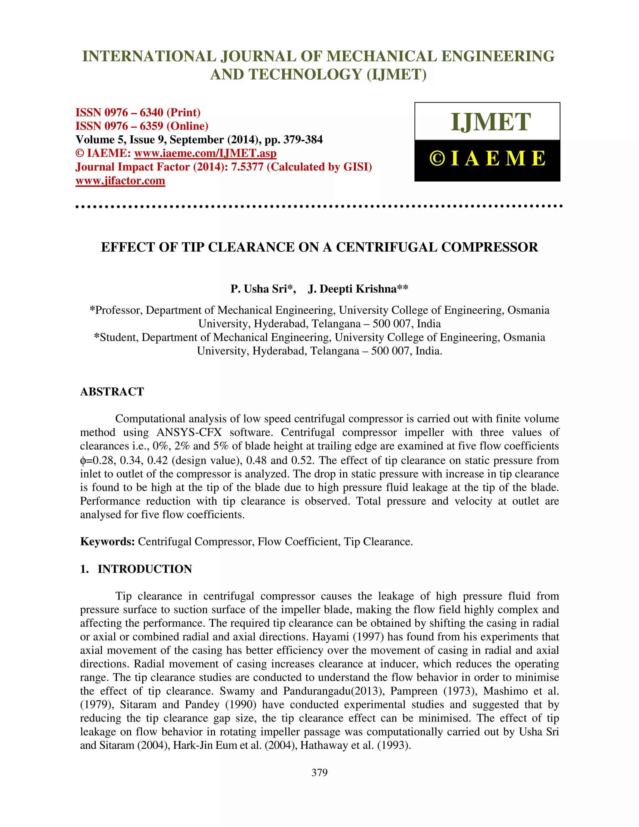 Effect of tip clearance on a centrifugal compressor | PDF