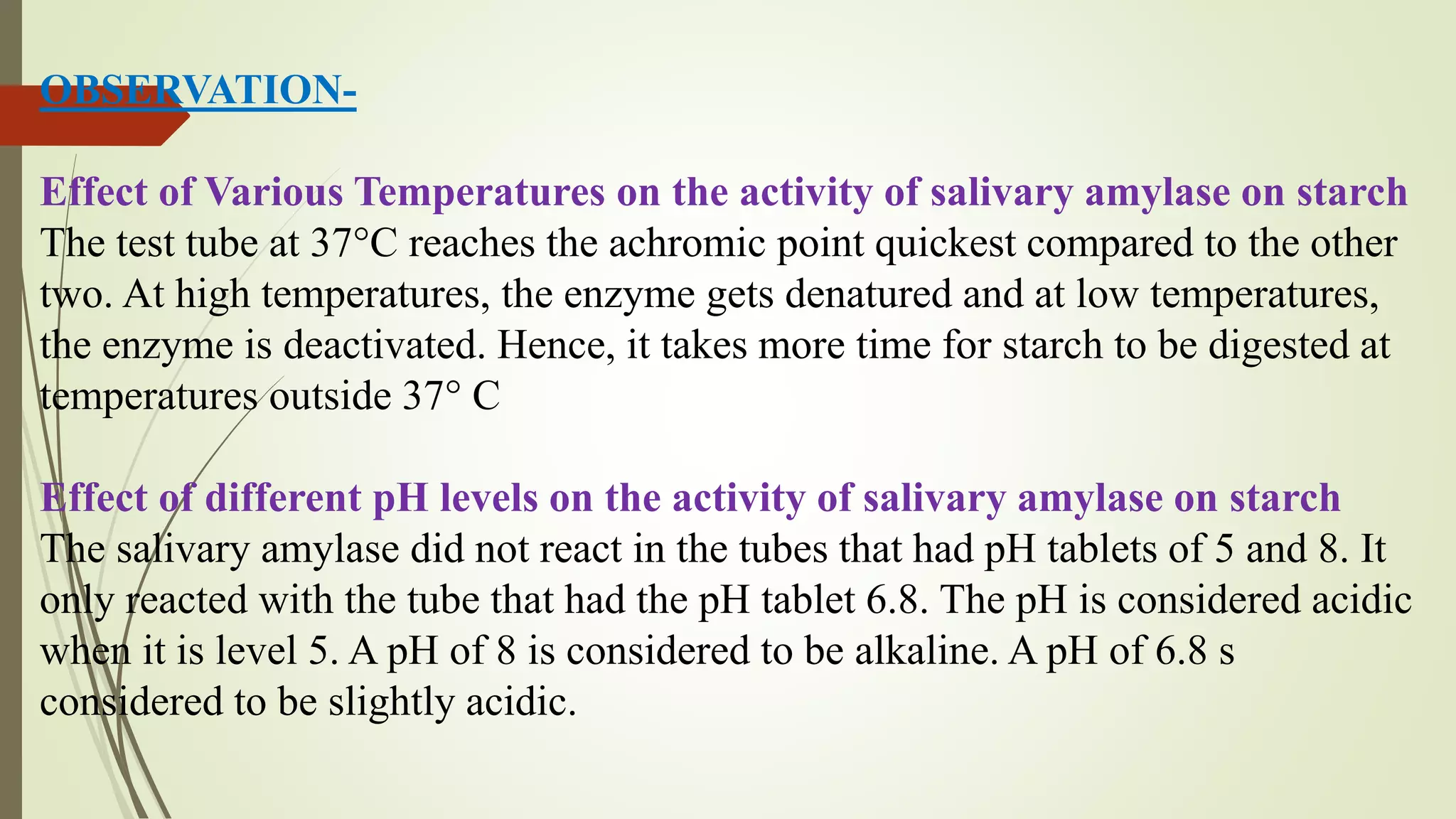 Effect of variation in temperature & pH levels on the activity of ...