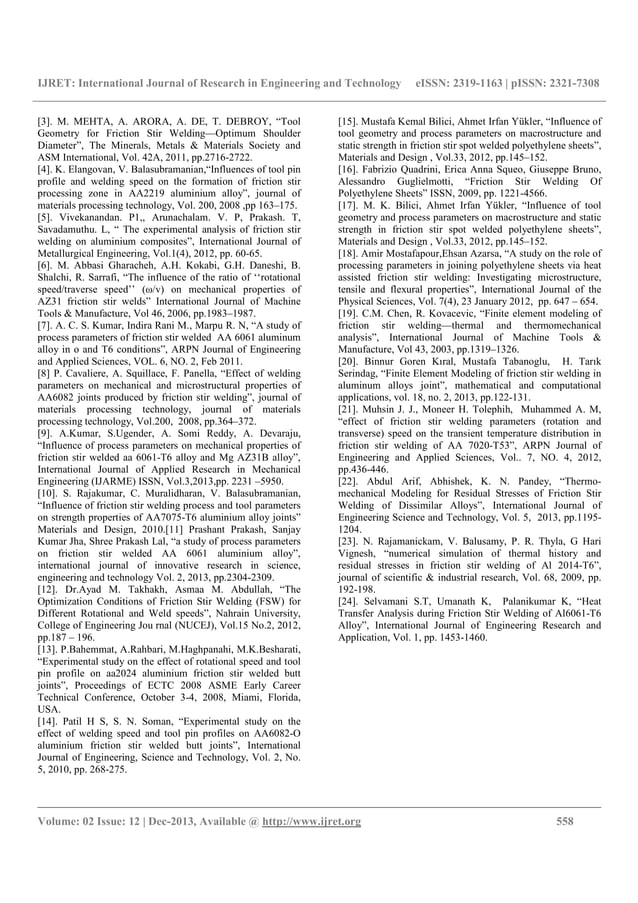 Effect Of Various Process Parameters On Friction Stir Pdf