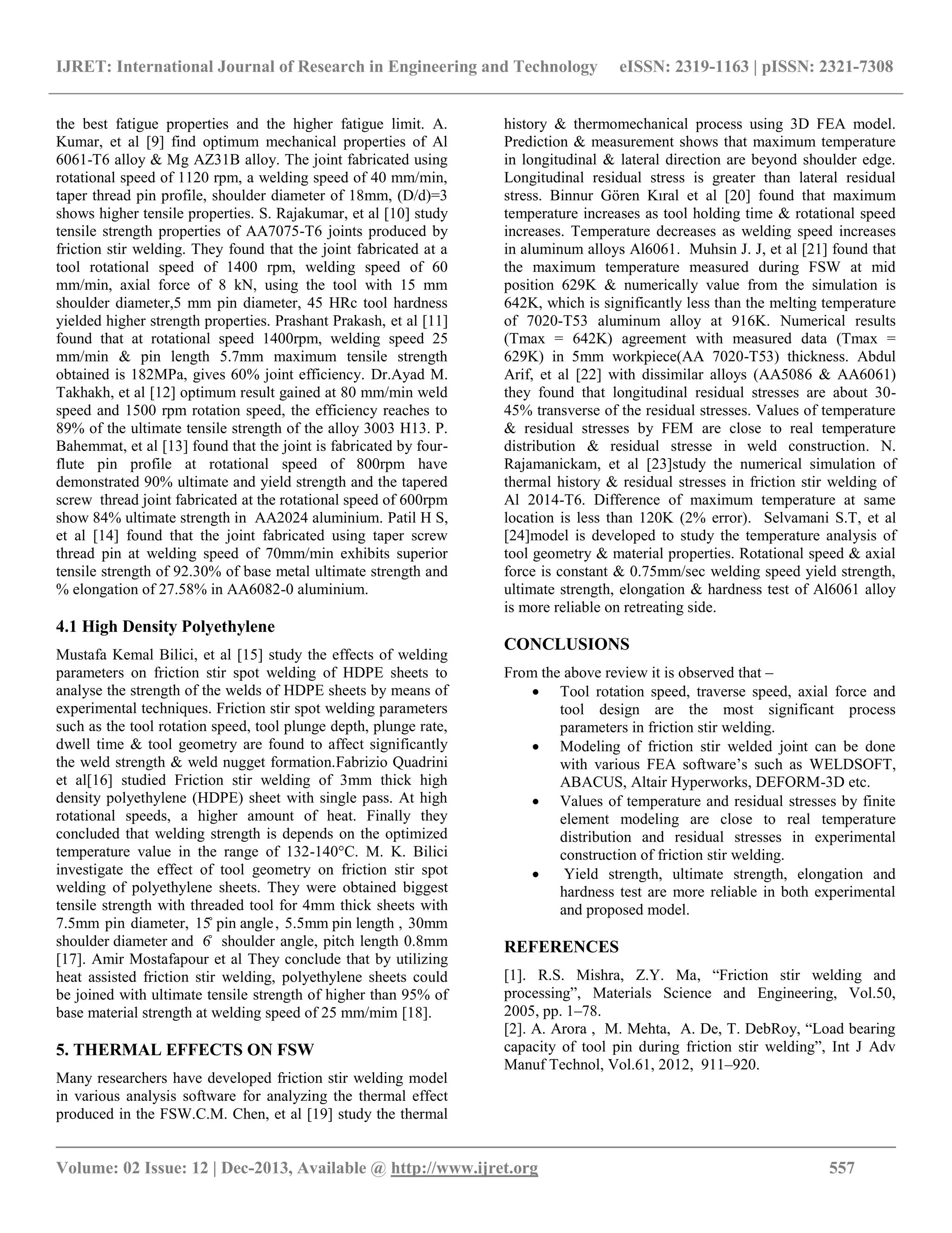 Effect Of Various Process Parameters On Friction Stir Welded Joint Pdf