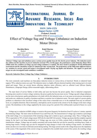 Effect of voltage sag and voltage unbalance on induction motor drives | PDF