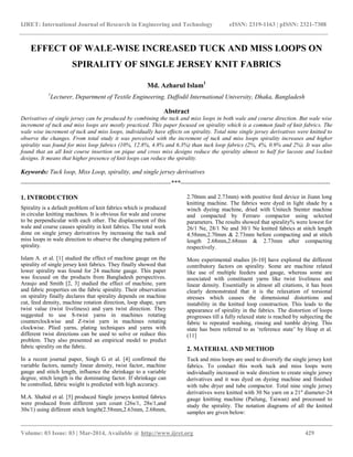 Effect of wale wise increased tuck and miss loops on spirality of ...