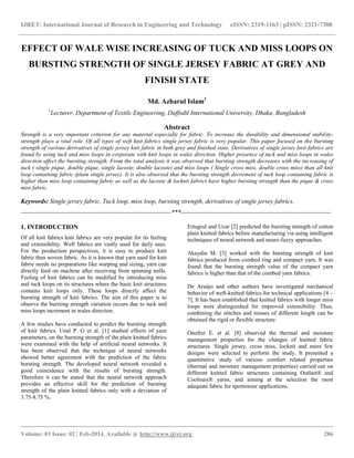 Effect of wale wise increasing of tuck and miss loops on bursting strength of single jersey ...