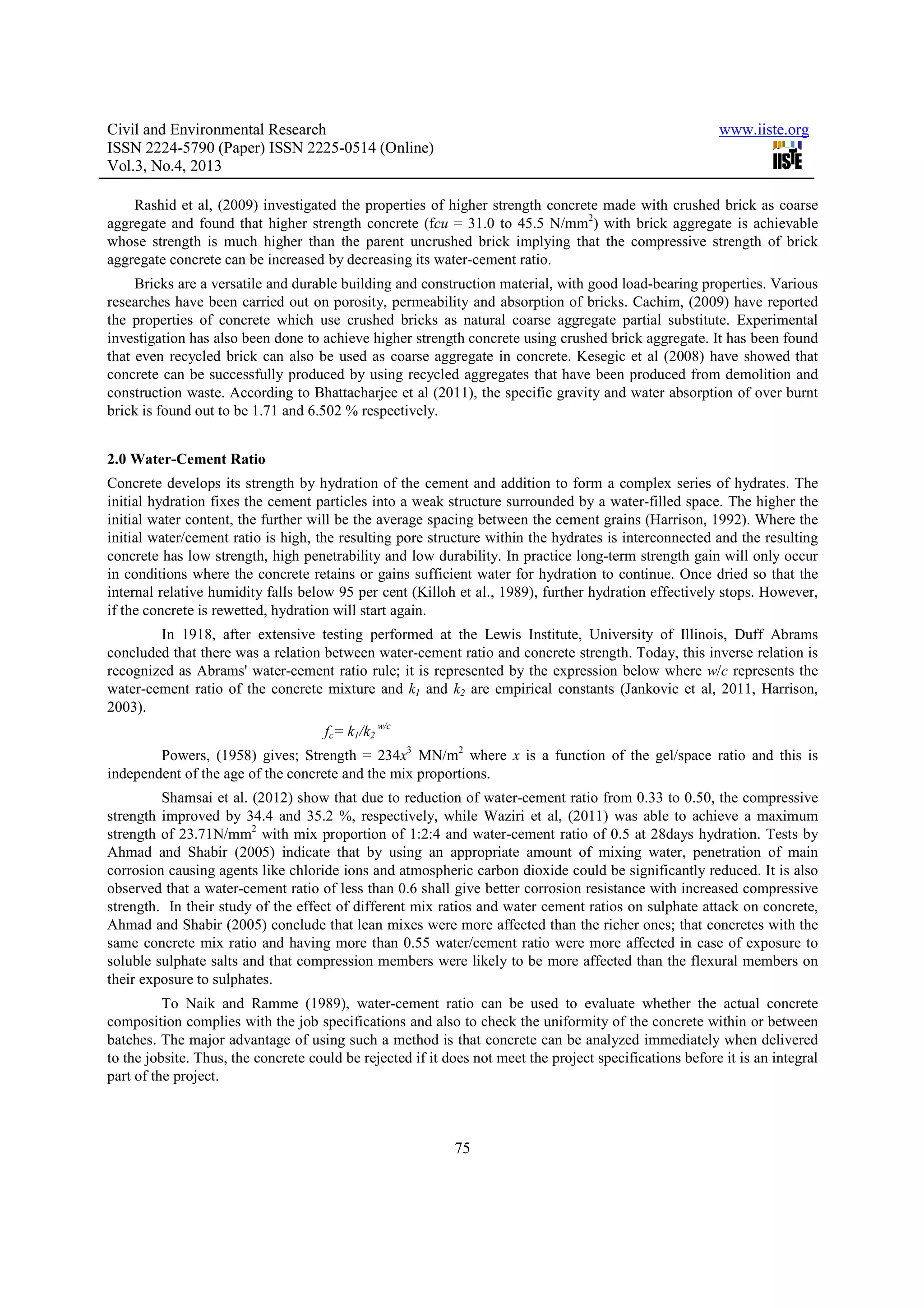 Effect of water cement ratio on the compressive strength of gravel ...