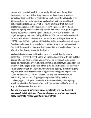 Effects of ageing on cognitive development sample essay | PDF
