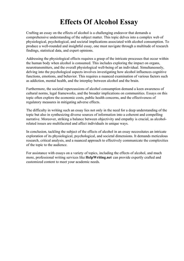 Effects Of Alcohol Essay | PDF | Substance Abuse | Diseases and Conditions