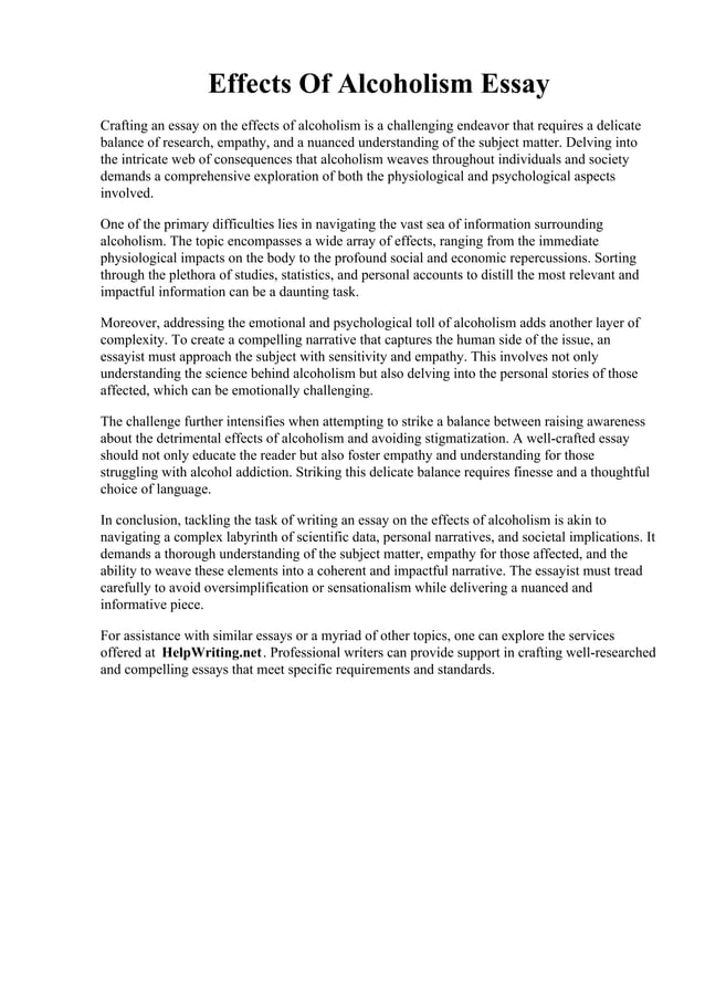 Effects Of Alcoholism Essay. Effect Of Alcohol On The Body Essay | PDF