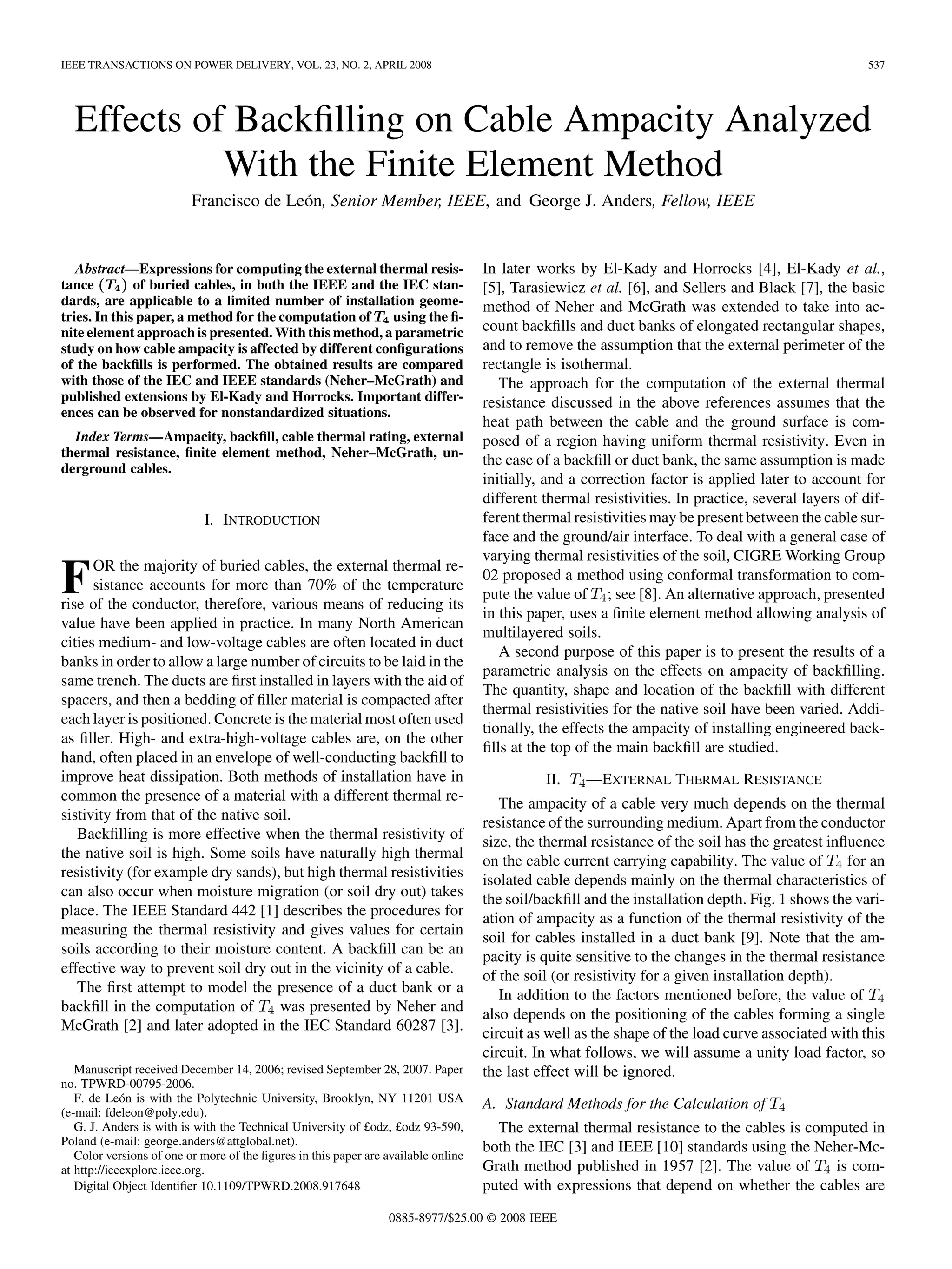 Effects Of Backfilling On Cable Ampacity Analyzed With The Finite Element Method Pdf