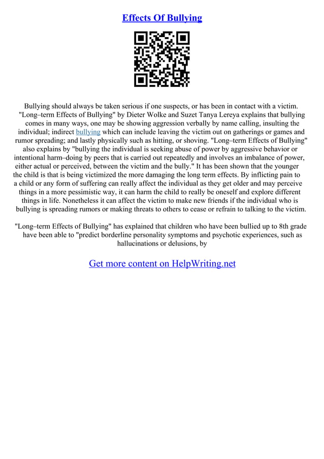 Effects Of Bullying Essay | PDF