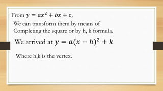 LESSON-Effects of changing a,h and k in the Graph of Quadratic Function ...