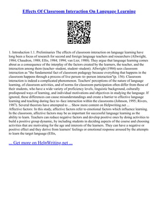 Effects Of Classroom Interaction On Language Learning | PDF