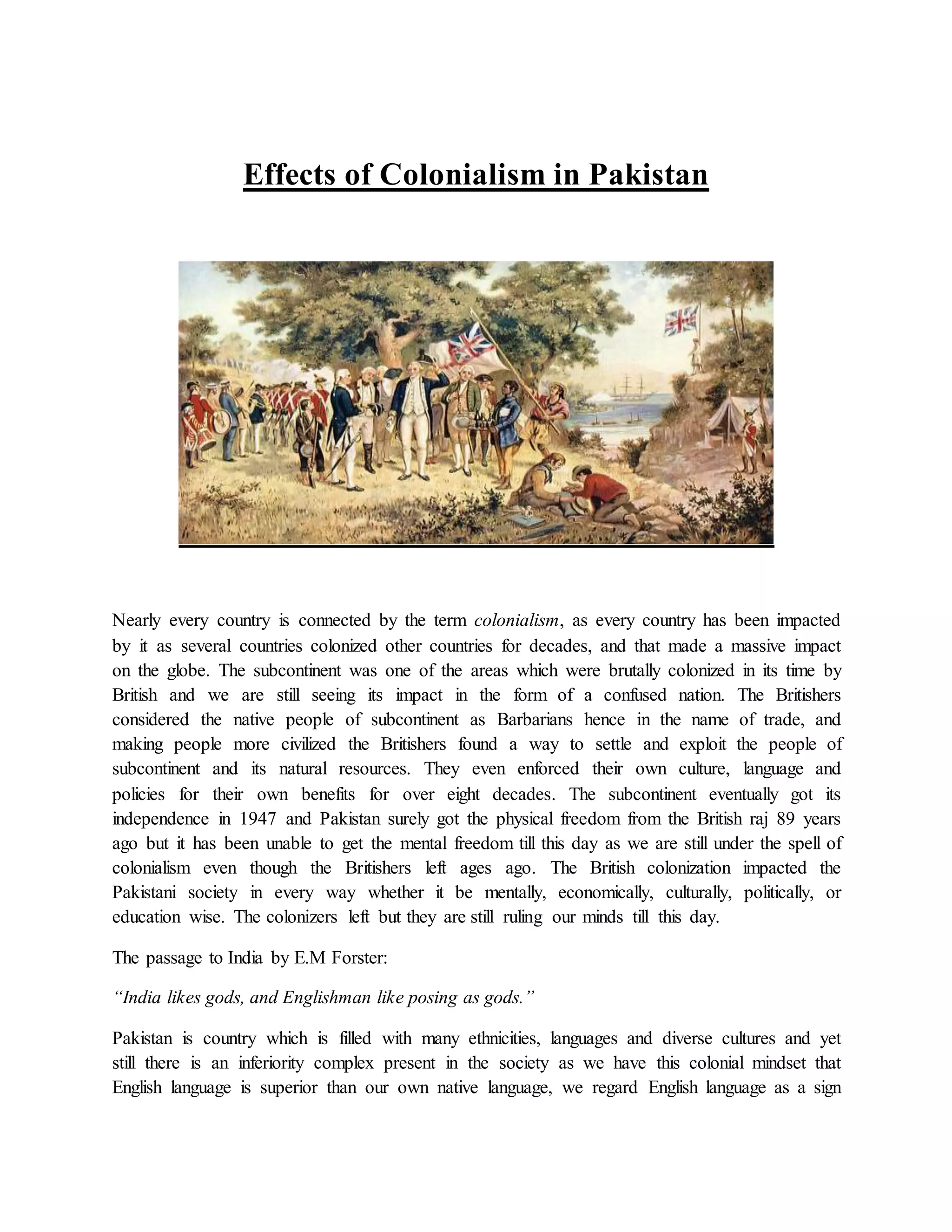Effects of Colonialism in Pakistan | DOCX