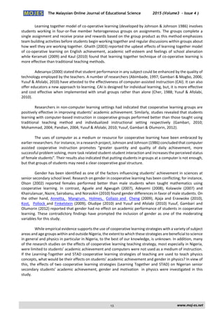 Effects of computer assisted stad, ltm & ici cooperative learning ...