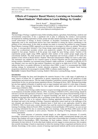 Effects of computer based mastery learning on secondary school students’ motivation to learn ...