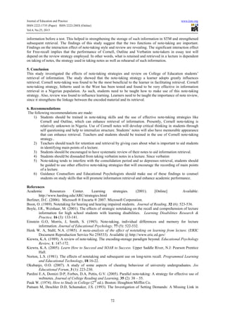 Effects of cornell, verbatim and outline note taking strategies on ...