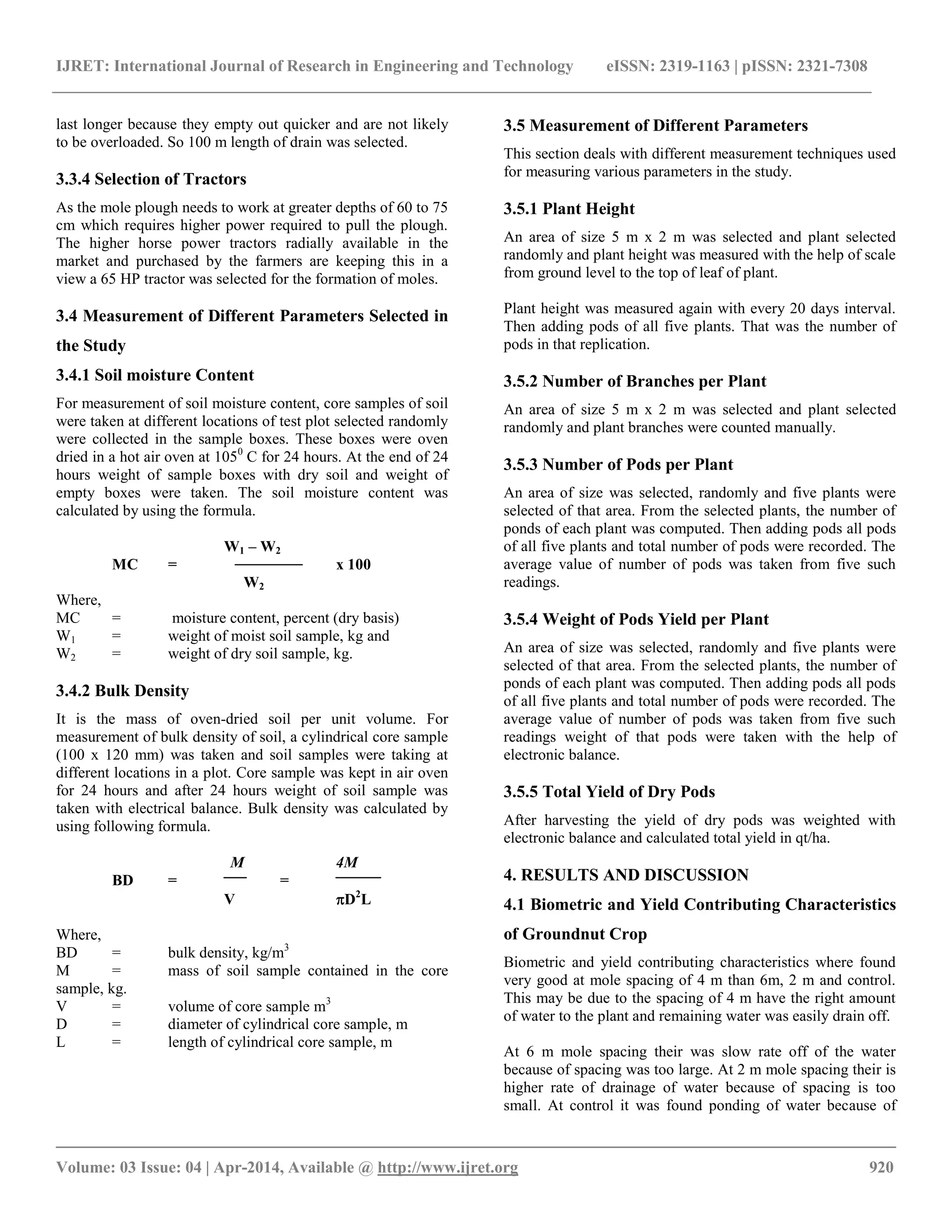 Effects of different mole spacings on the yield of summer groundnut | PDF