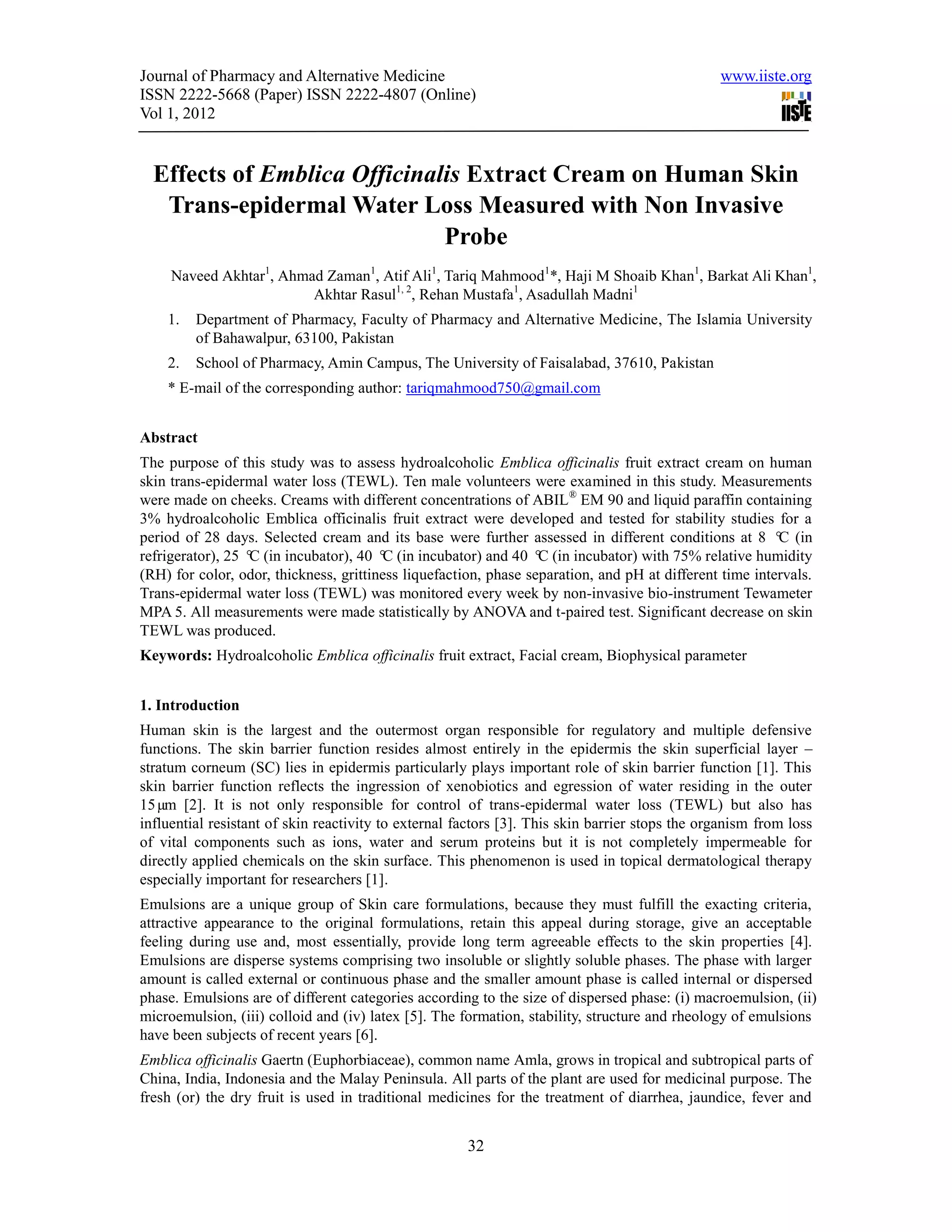 Effects of emblica officinalis extract cream on human skin | PDF