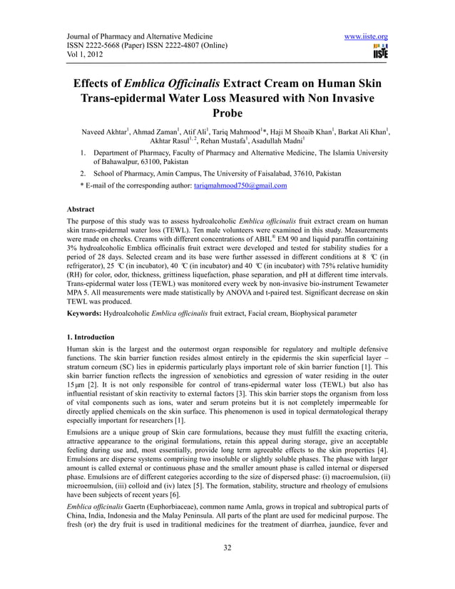 Effects of emblica officinalis extract cream on human skin | PDF | Skin Care | Beauty
