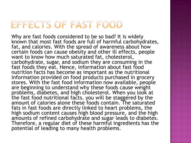 Effects of fast food power point | PPTX | Food Industry | Industries