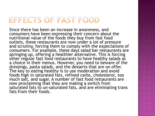 Effects of fast food power point | PPTX | Food Industry | Industries