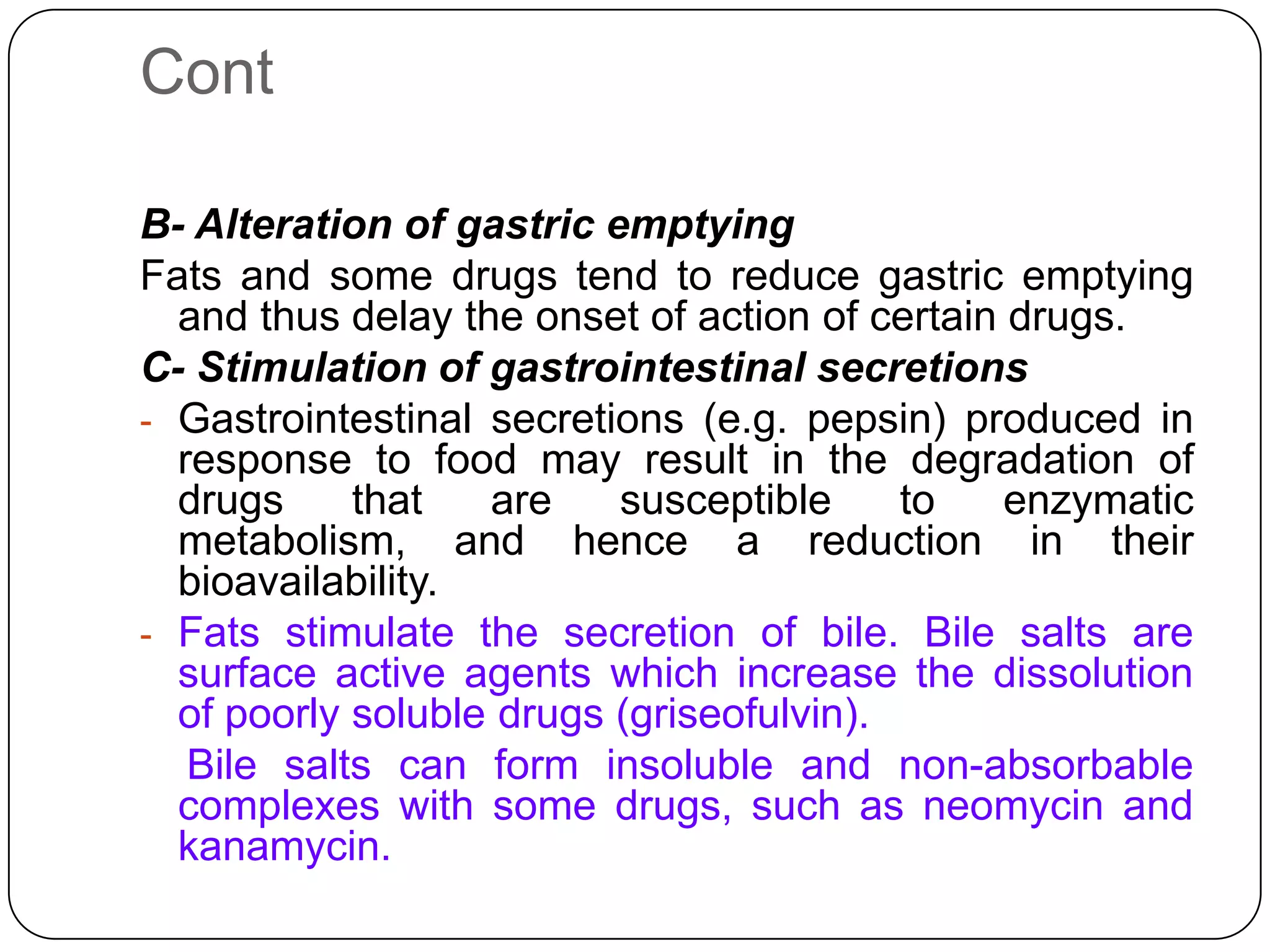 Effects of food on absorption of drugs | PPTX