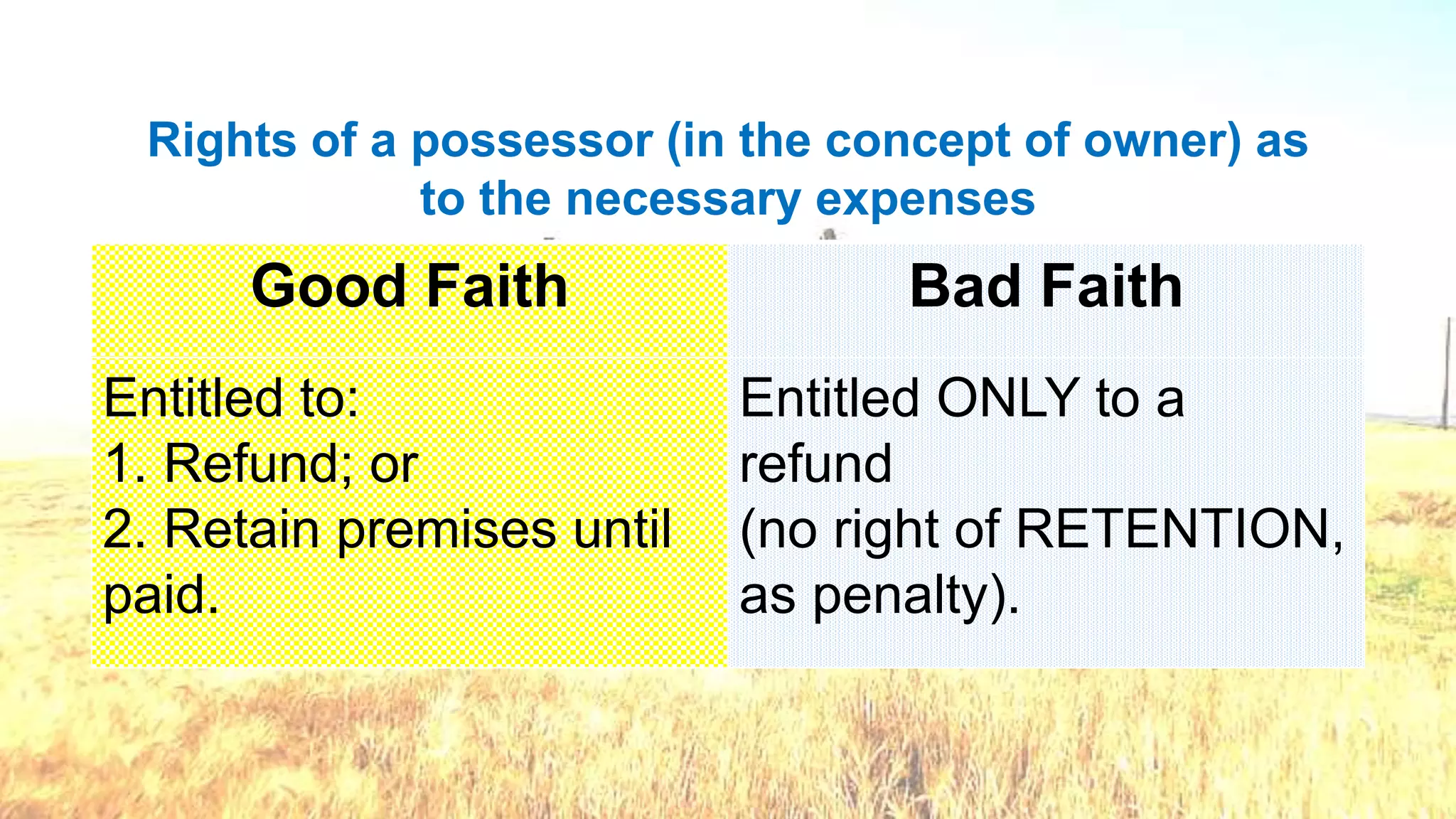 Effects of good faith and bad faith in possession | PPT