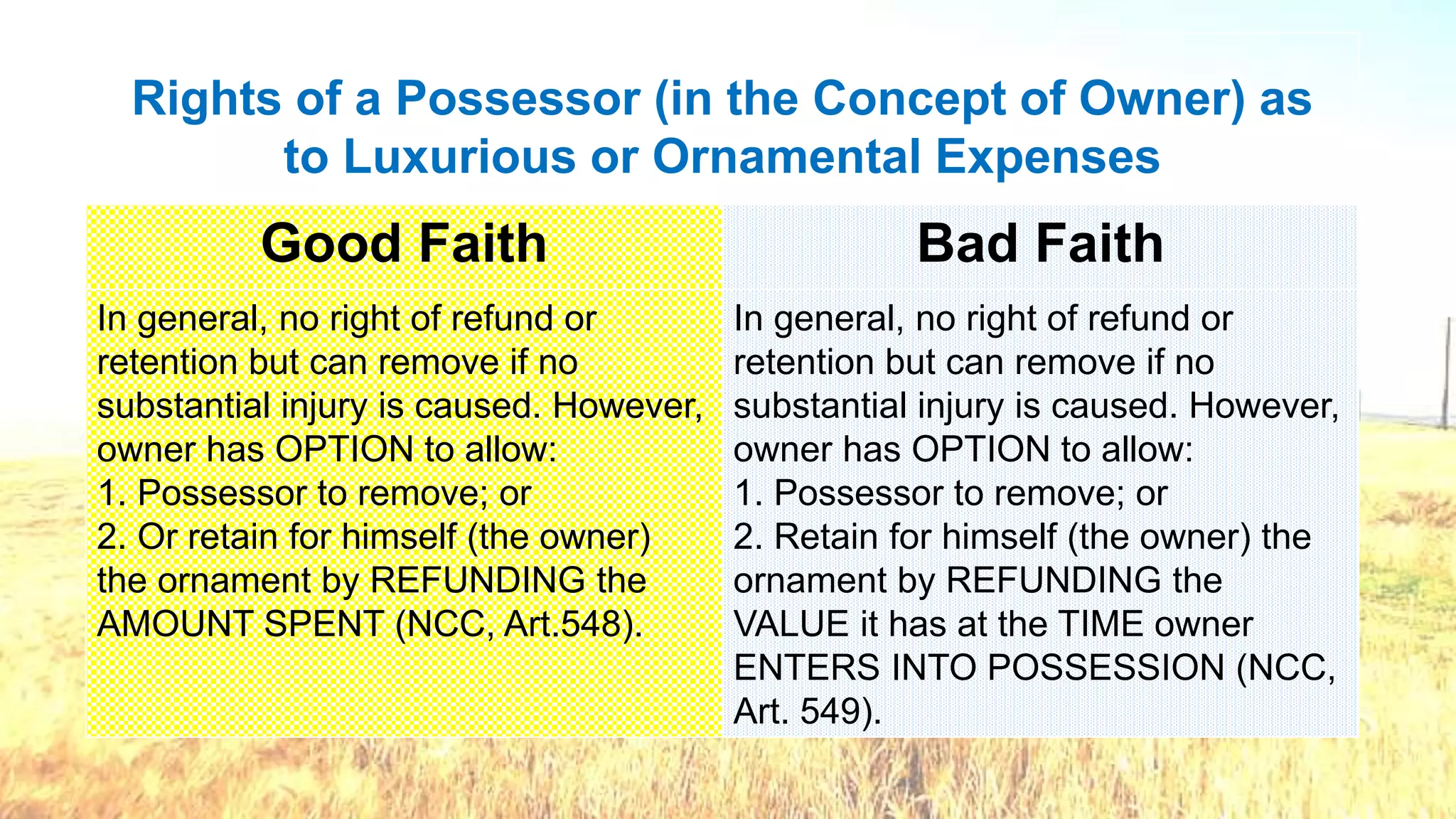 Effects of good faith and bad faith in possession | PPT