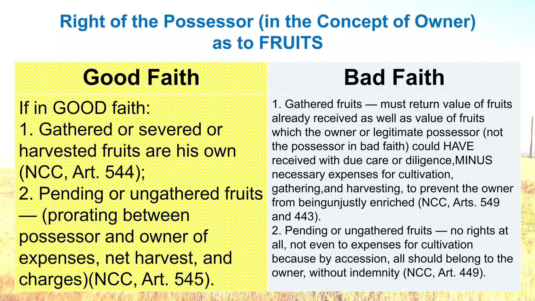 Effects of good faith and bad faith in possession | PPT