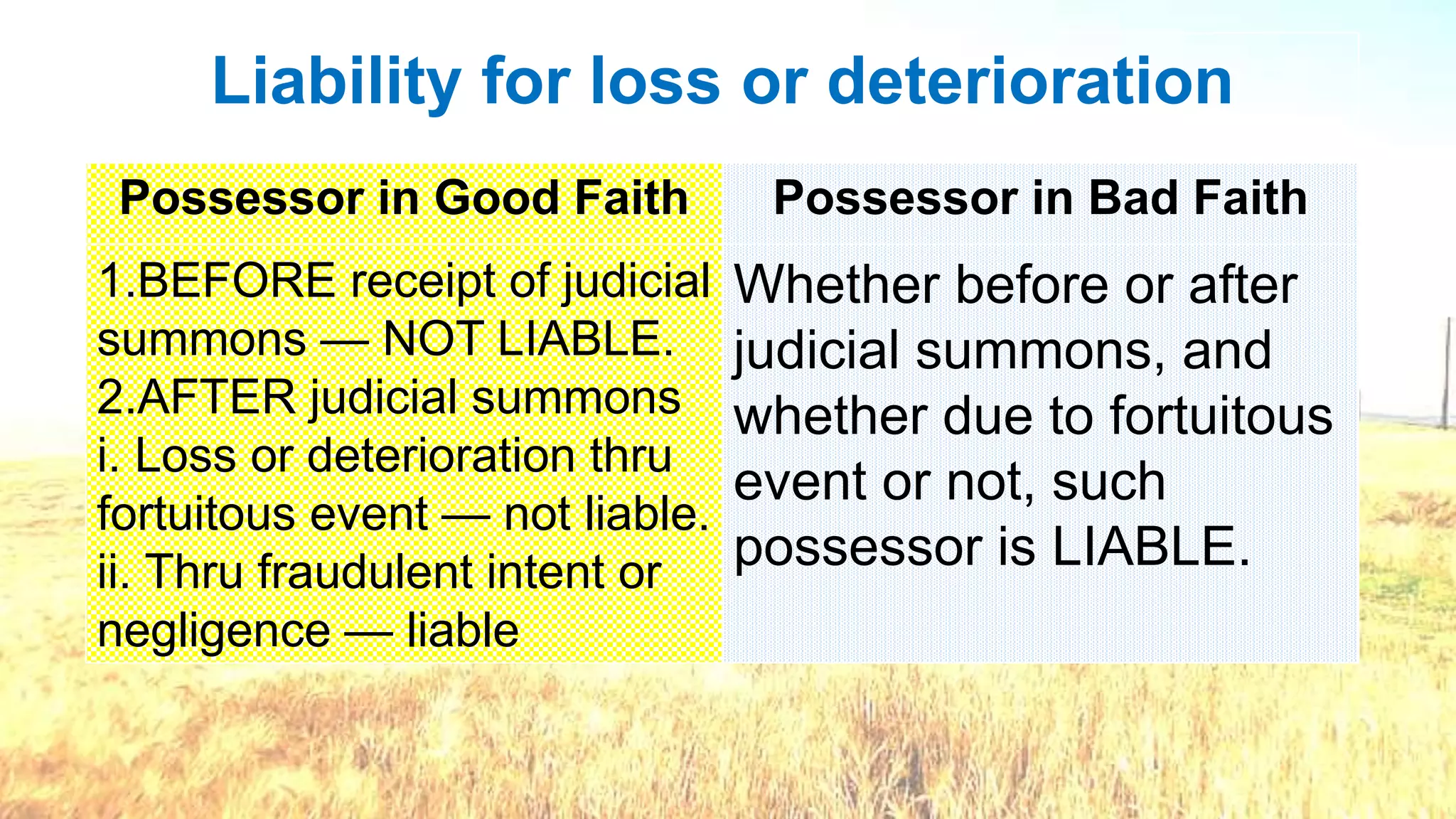 Effects of good faith and bad faith in possession | PPT