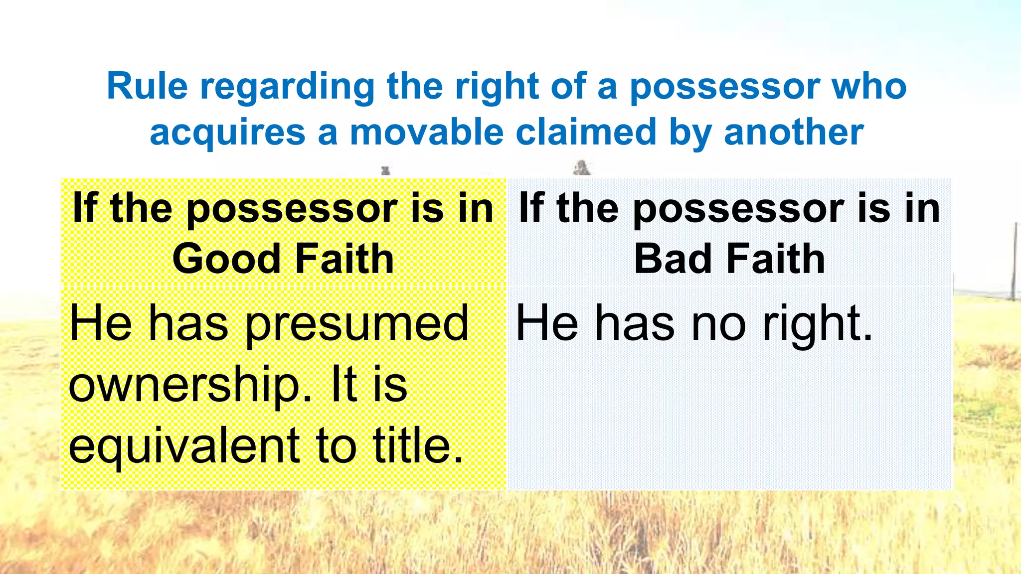 Effects of good faith and bad faith in possession | PPT
