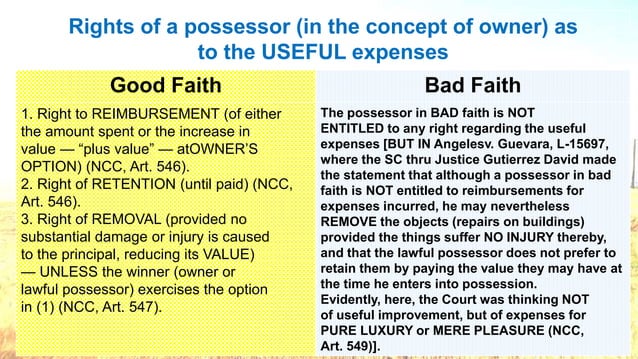 Effects of good faith and bad faith in possession | PPT
