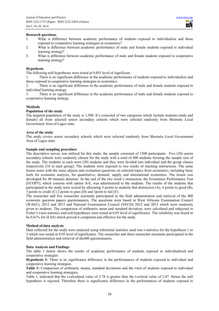 Effects of individualized and cooperative learning strategies on performance of students in ...