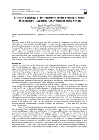 Effects of language of instruction on junior secondary school (jss ...