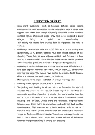 Effects of load shedding in pakistan | DOC