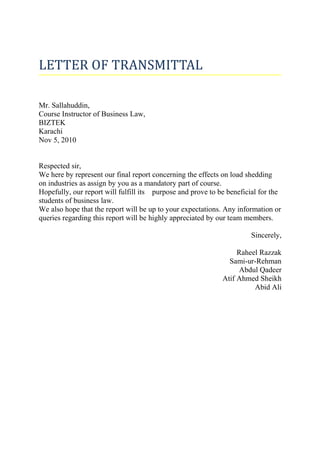 Effects of load shedding in pakistan | DOC