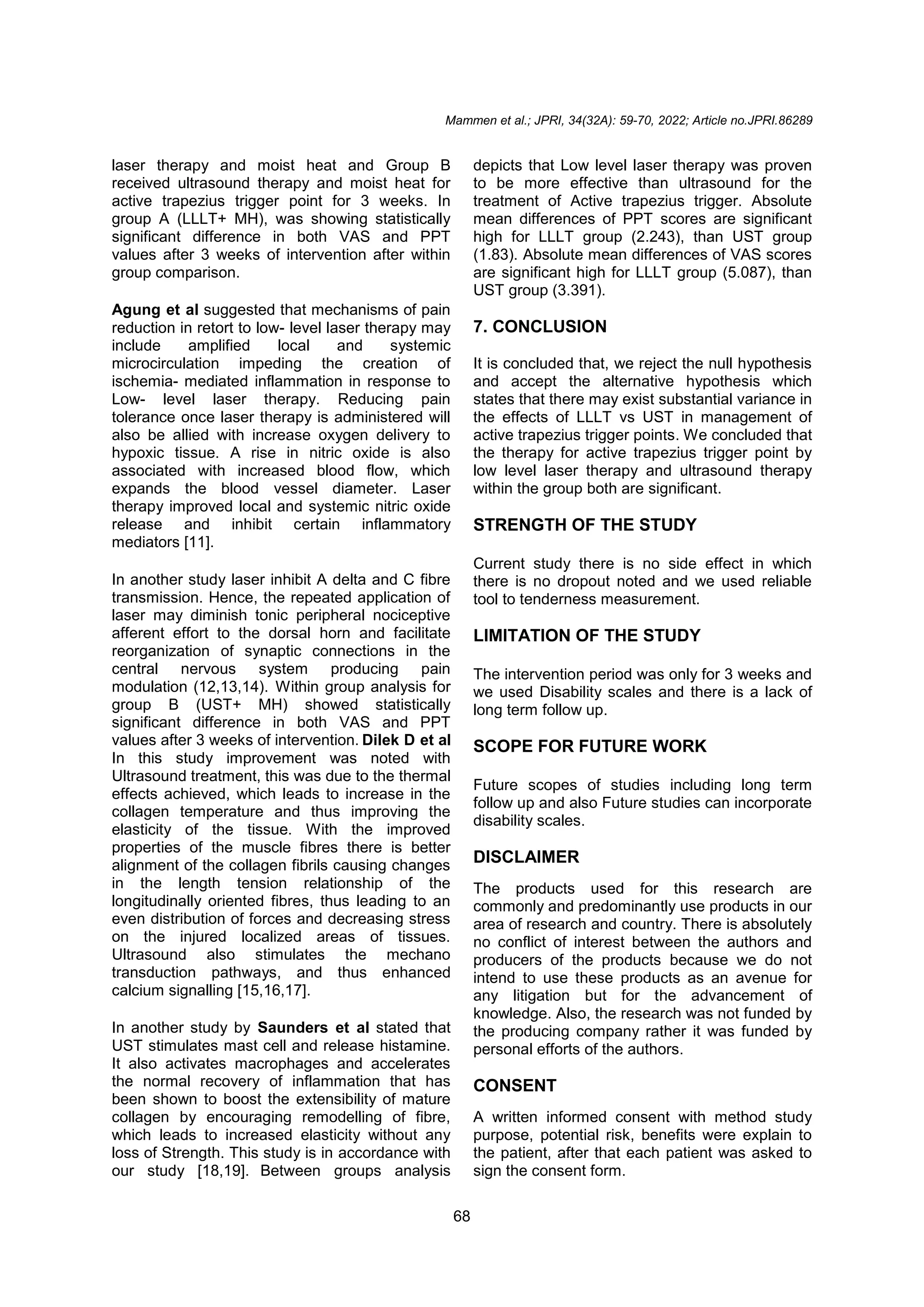 Effects of Low Level Laser Therapy Vs Ultrasound ﻿Therapy in the ...