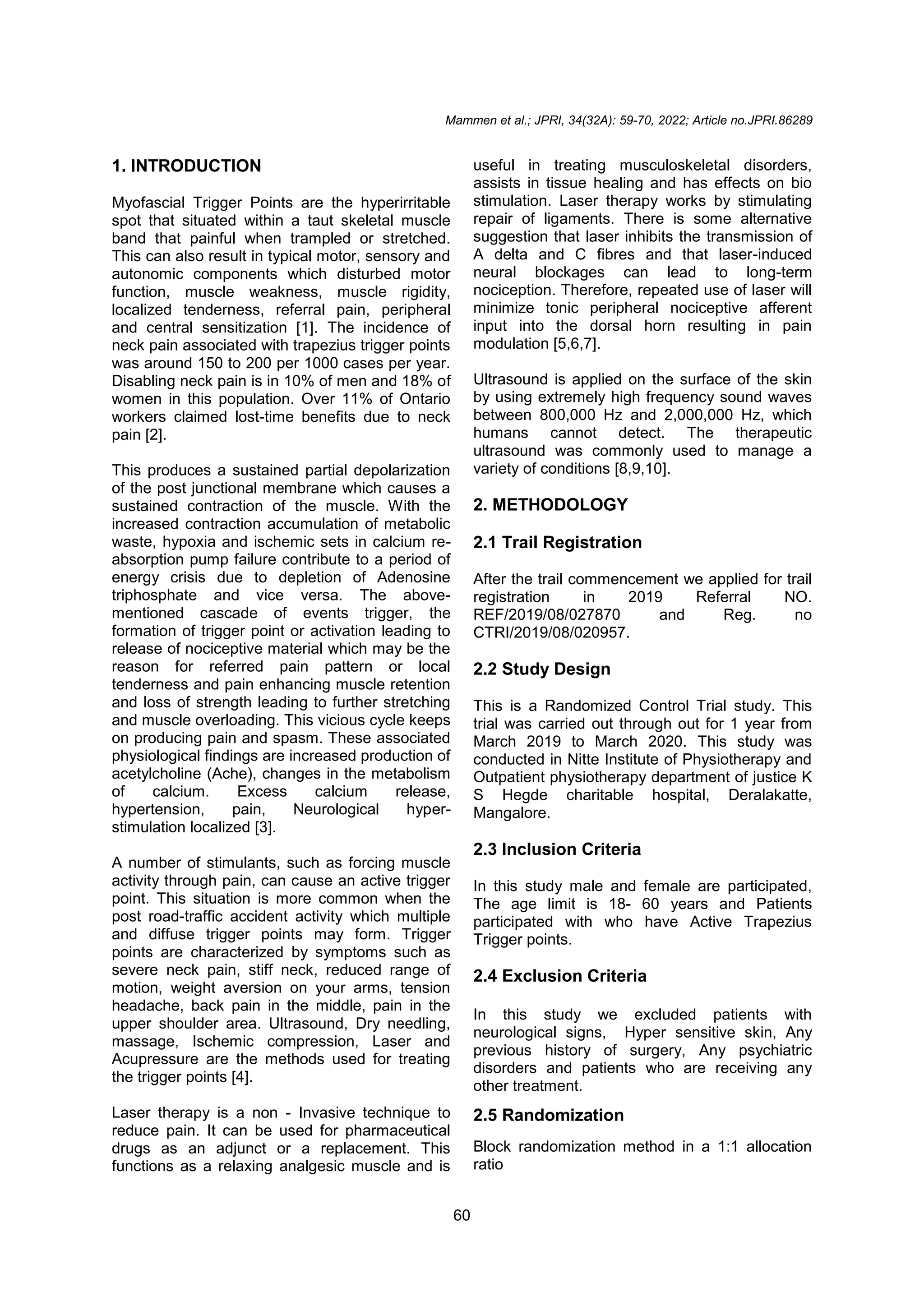 Effects of Low Level Laser Therapy Vs Ultrasound ﻿Therapy in the Management of Active Trapezius ...