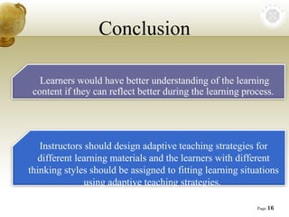 Effects of matching teaching strategy to thinking style1 | PPT