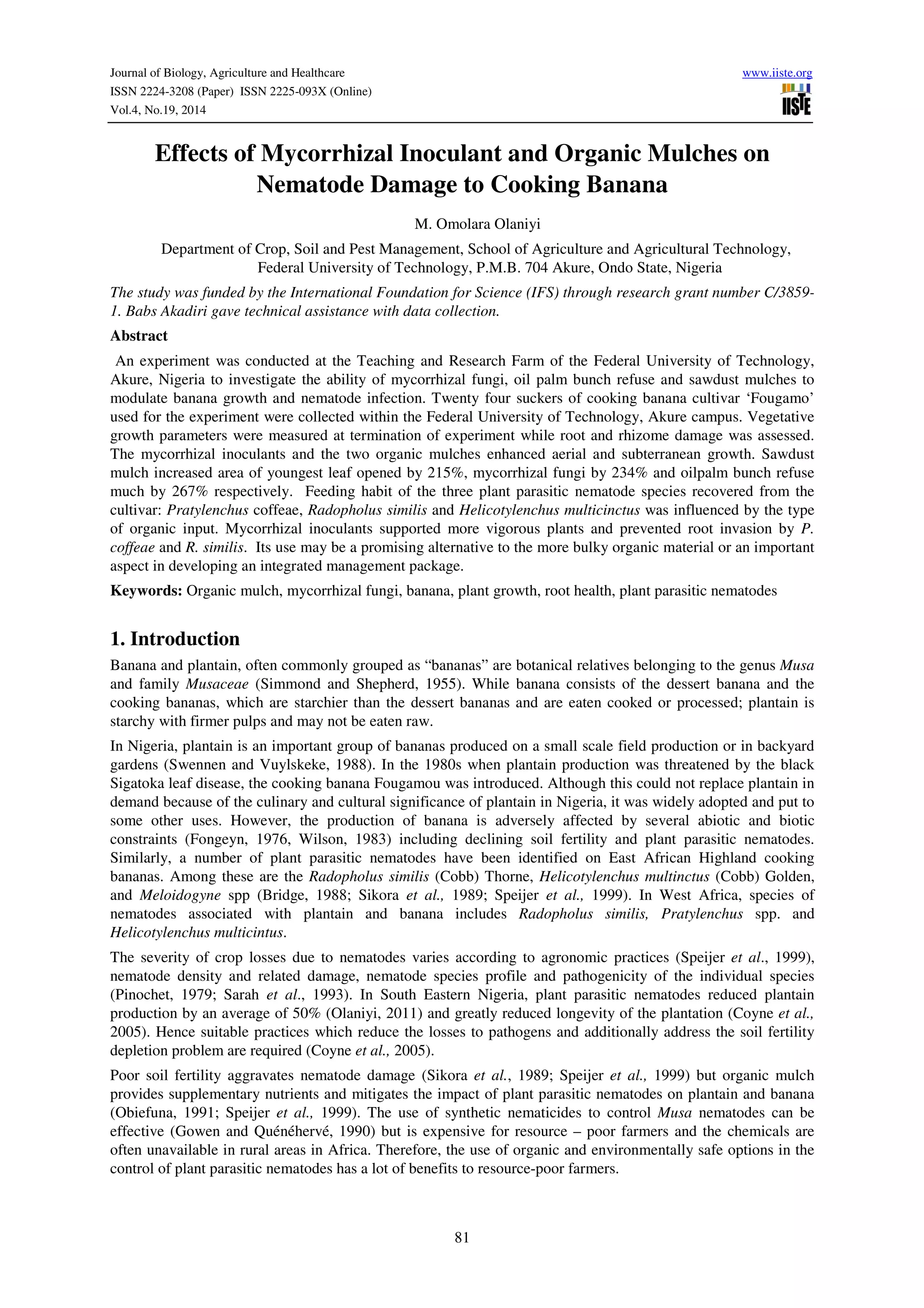 Effects of mycorrhizal inoculant and organic mulches on | PDF