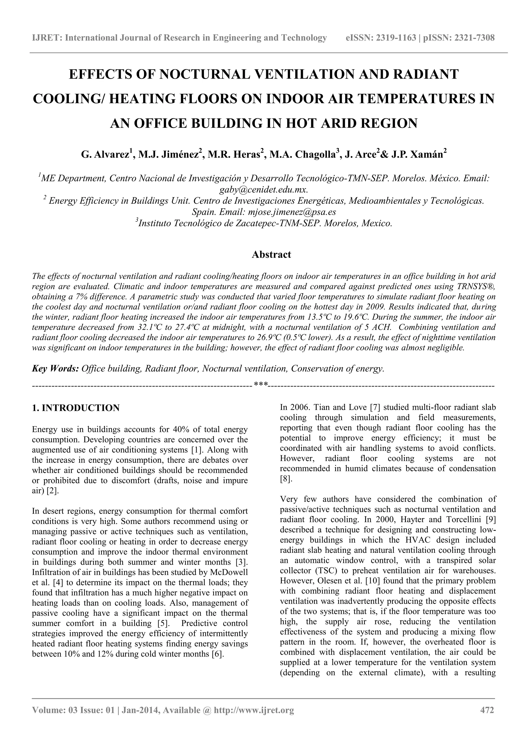 Effects of nocturnal ventilation and radiant cooling heating floors on ...