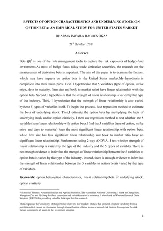 Effects of option characteristics and underlying stock on option beta ...
