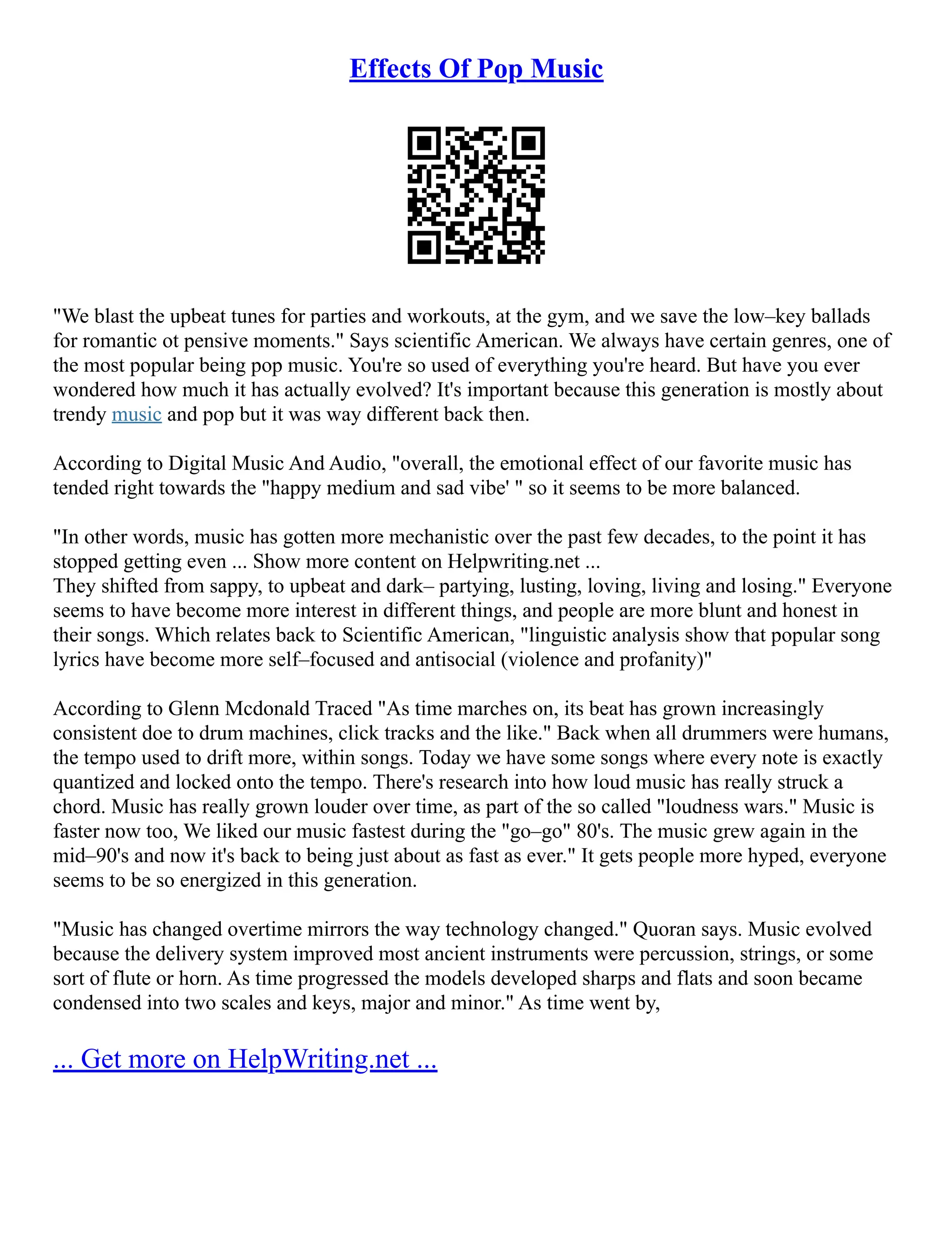 Effects Of Pop Music | PDF